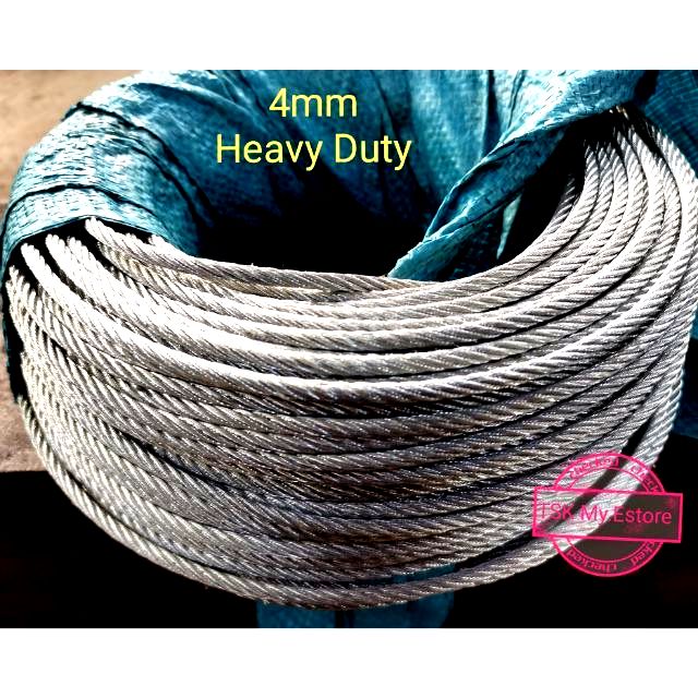 4mm x 150Metres Heavy Duty Galvanized Wire Rope 6x12 + 7Fibre Core ...