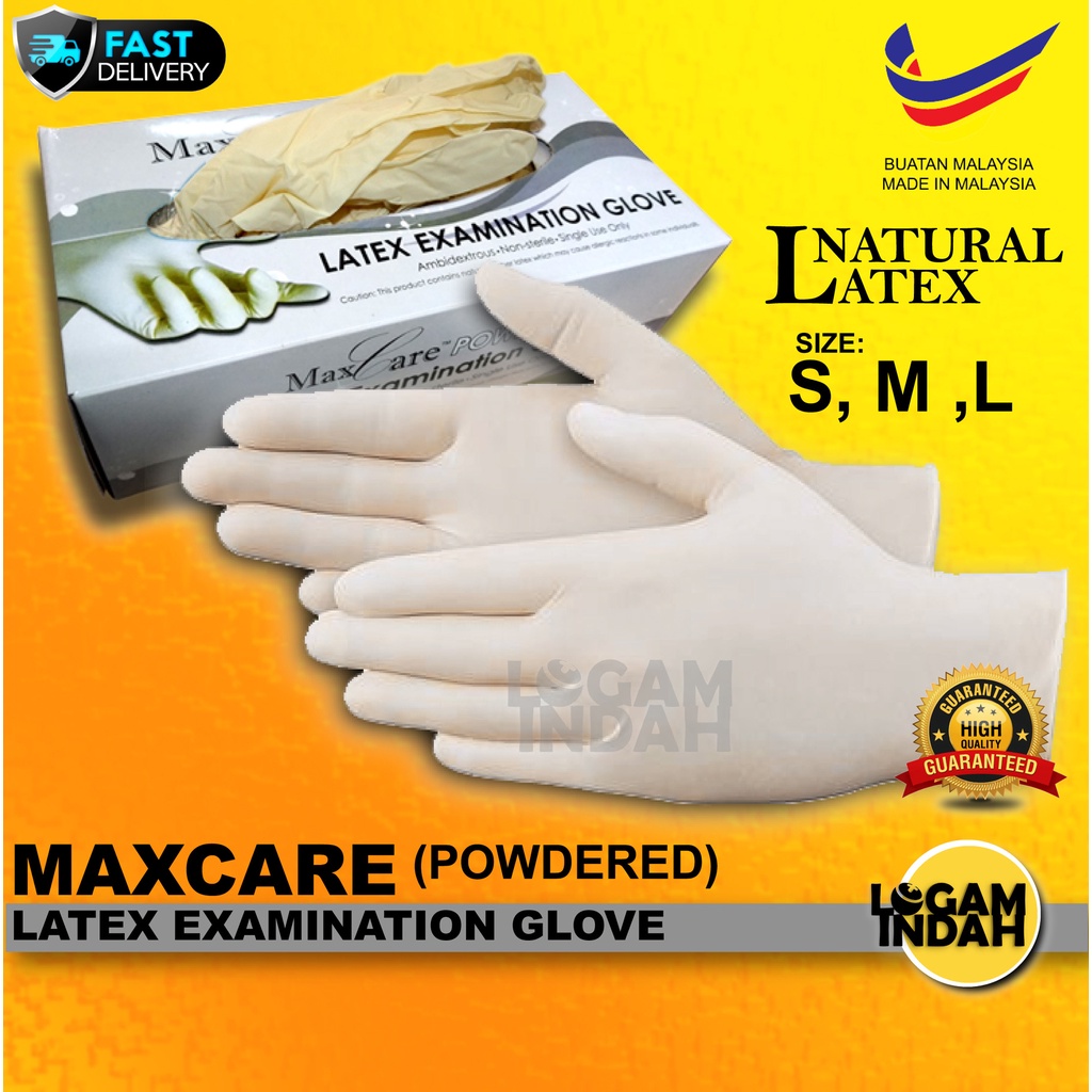 MAXCARE LATEX EXAMINATION GLOVE (100PCS) / DISPOSABLE GLOVE / SARONG TANGAN ( MADE IN MALAYSIA ...