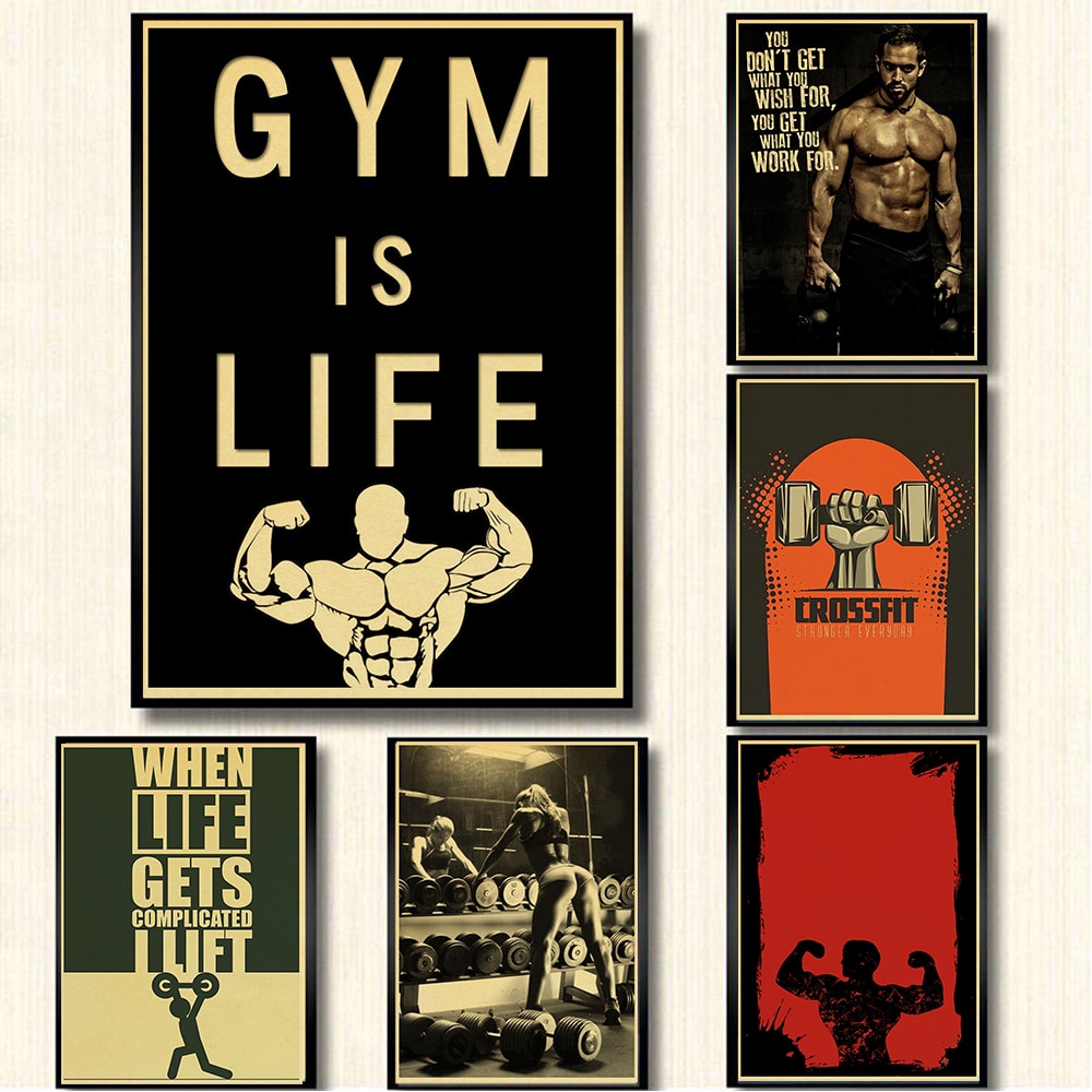 Muscle Bodybuilding Fitness Motivational Quotes Vintage kraft paper ...