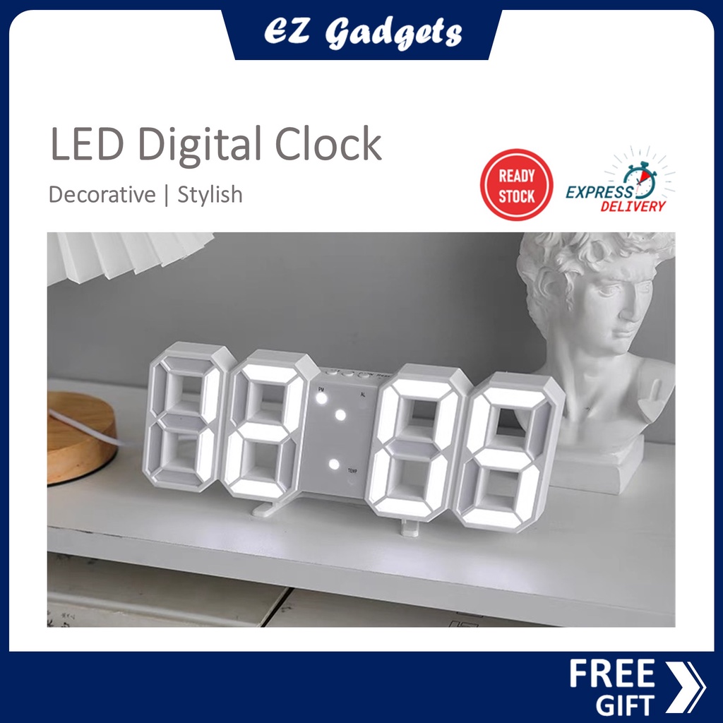 LED 3D Digital Clock Table Alarm Clock Multifunction Jam Meja Dinding ...