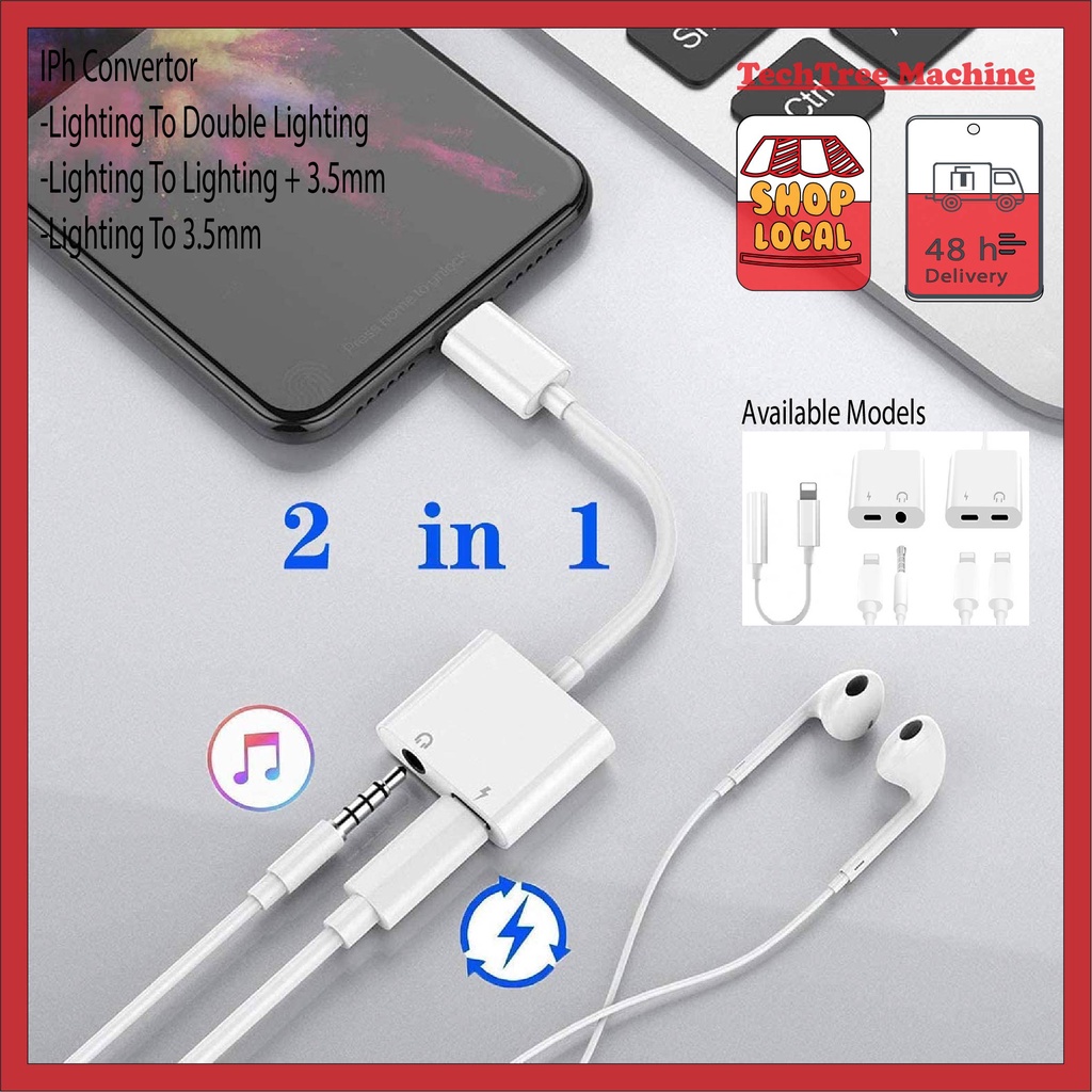 Phone Splitter Cable Adapter 1 to 2 music adapt Live Gaming PUBG Sound ...