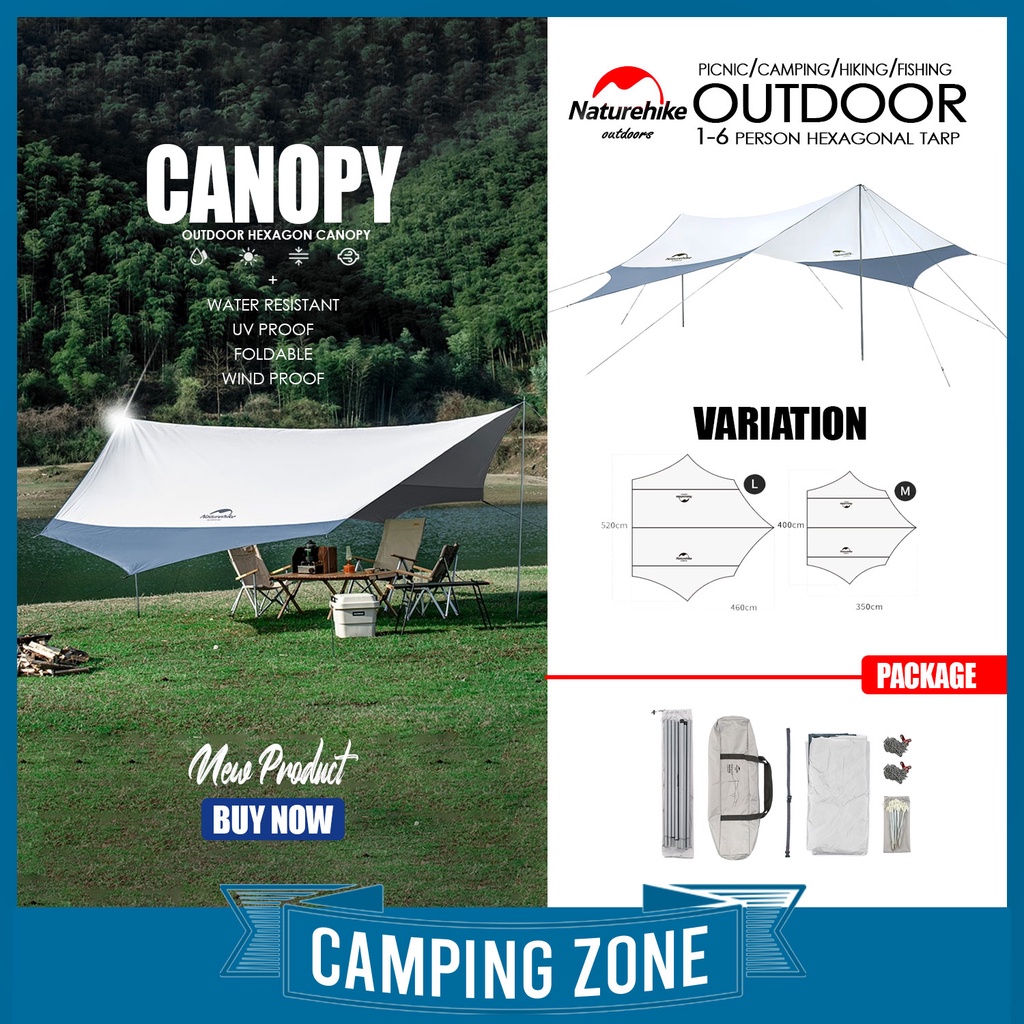 Naturehike Silver Coating Hexagon Canopy Large Sunscreen Tarp ...