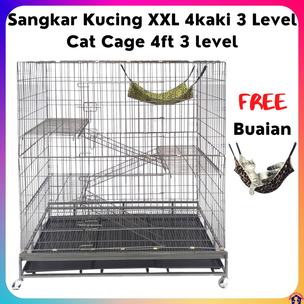 Sangkar Kucing XXL 3/4 Tingkat 4kaki Cat Cage 4ft Free Hammock | Shopee ...