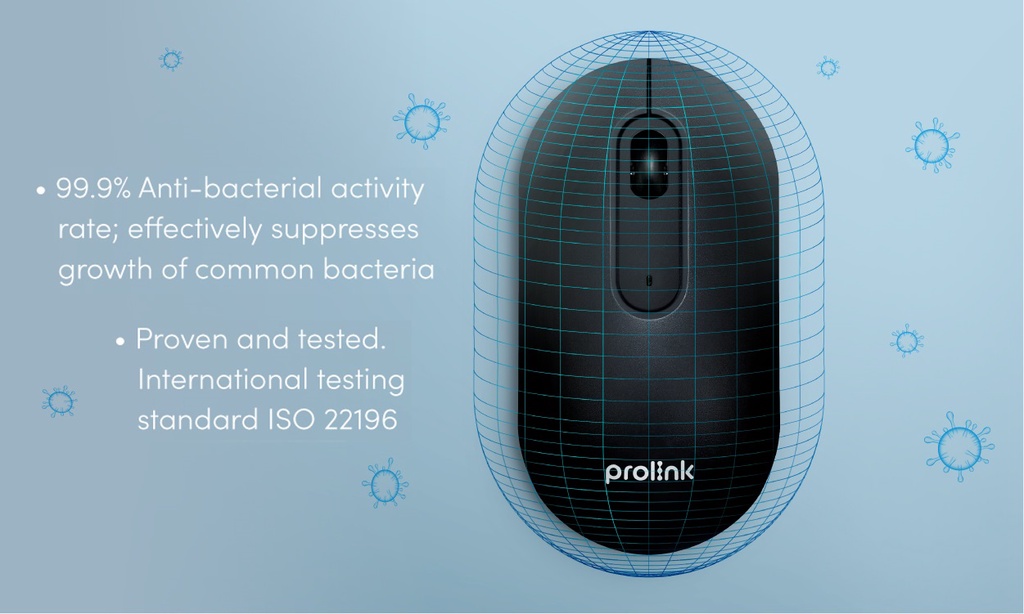 Prolink Anti-Bacteria Silent Wireless Optical Mouse 1600dpi with On/Off ...
