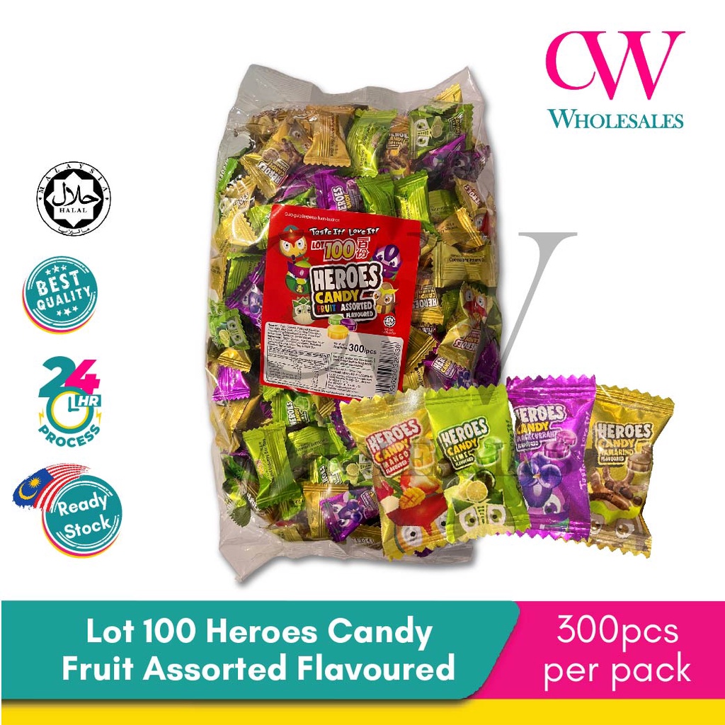 Lot 100 Assorted Candy Heroes Candy Fruit Assorted Flavoured 300's ...