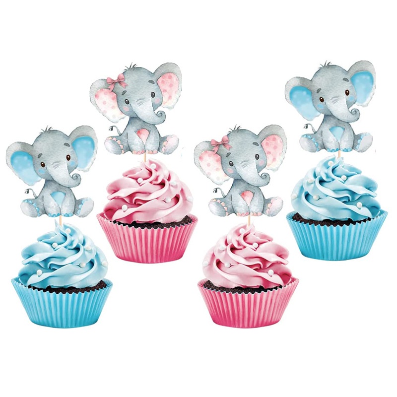 12Pcs Elephant Boy Girl Cupcake Topper Baby Shower for Kids 1st ...