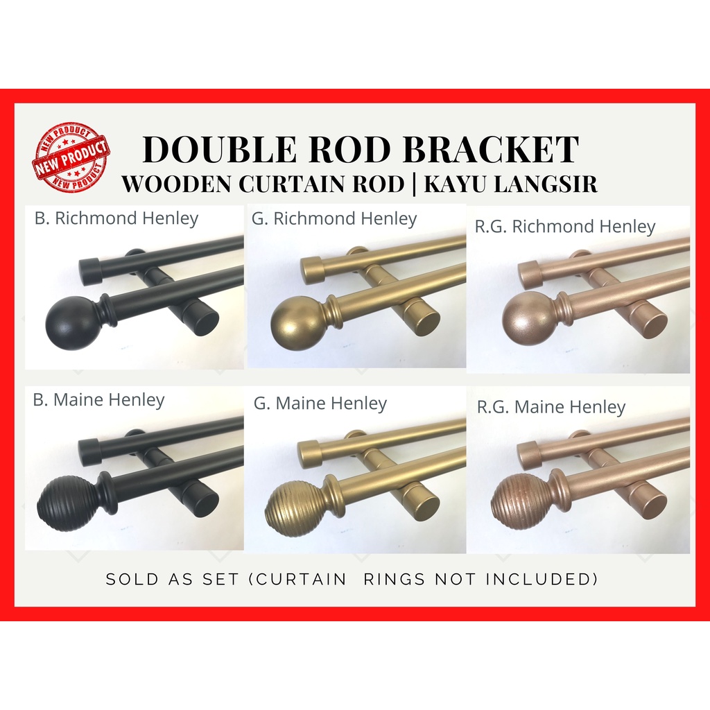 Double Layer Wooden Curtain Rod | Kayu Langsir | 28mm Diameter, 1 set ...