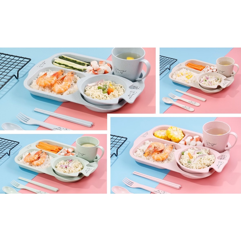 Wheat Straw 6in1 Kids Baby Children Meal Set Feeding Set Tableware ...