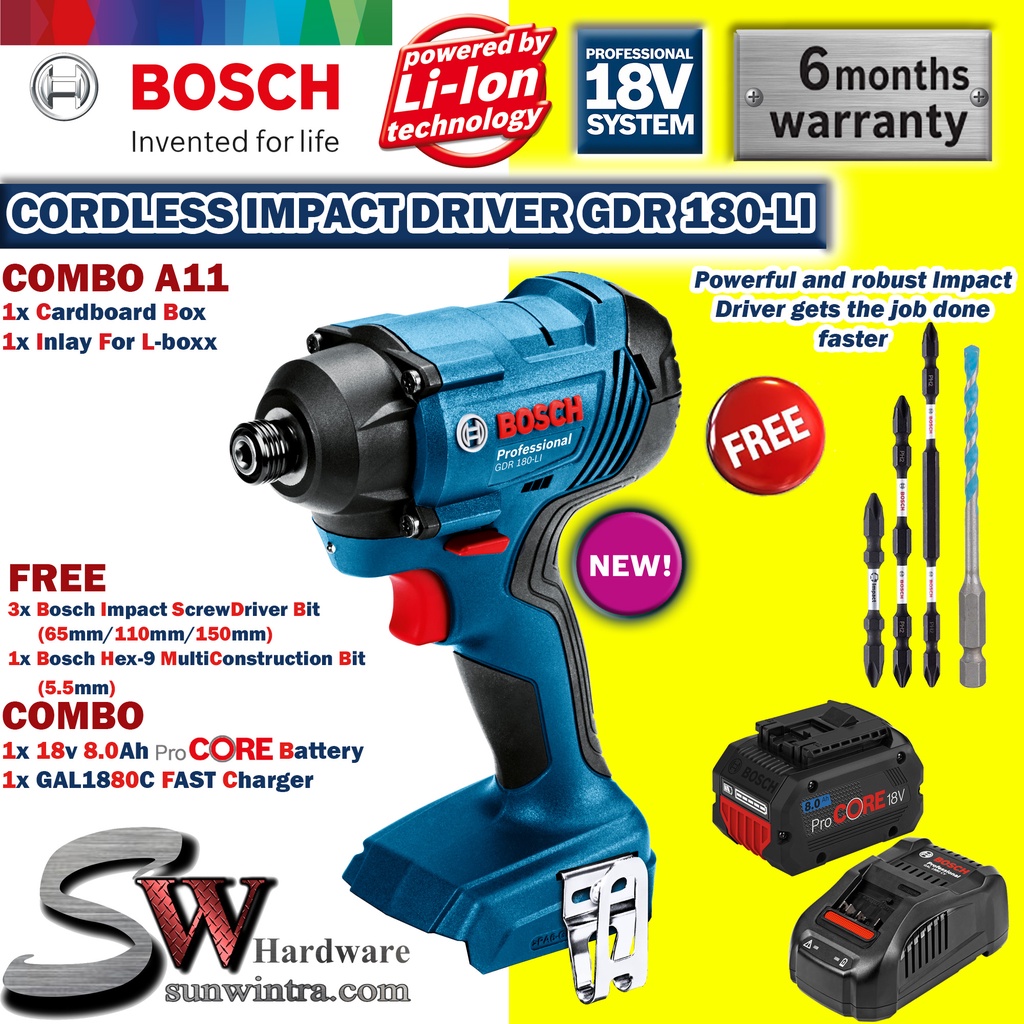 Bosch GDR180-LI Cordless Impact Driver Professional F.O.C Bosch Impact ...