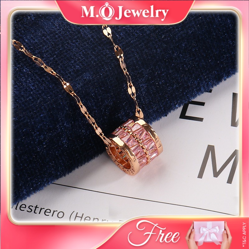 MQJEWELRY Korean Style Chain Pendant Necklace Pink Zircon Double Row ...