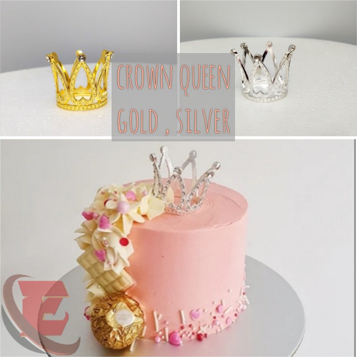 CROWN CAKE TOPPER | CROWN QUEEN SMALL 3CM GOLD / SILVER | Shopee Malaysia