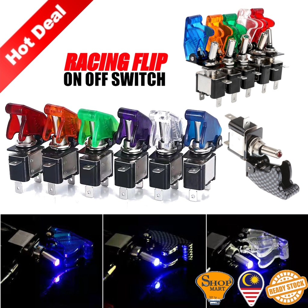 Car 12V 20A Racing Flip On Off Switch with Cap Cover Led Light SPST ...