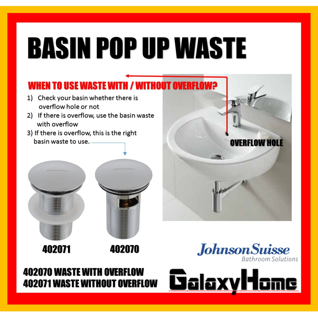 Johnson Suisse Brass Push Up Pop Up Waste with / without Overflow ...
