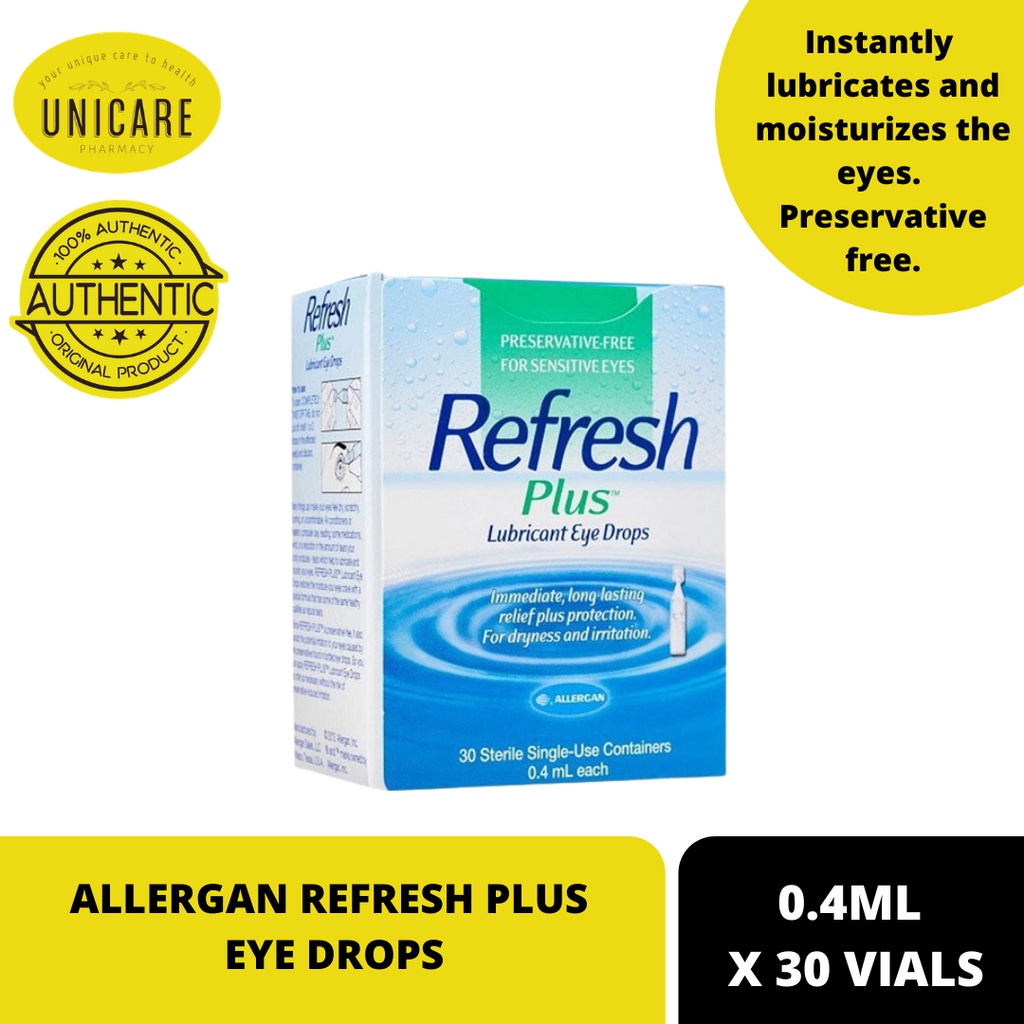 ALLERGAN REFRESH PLUS PRESERVATIVE-FREE EYE DROPS 30 VIALS X 0.4ML EACH ...