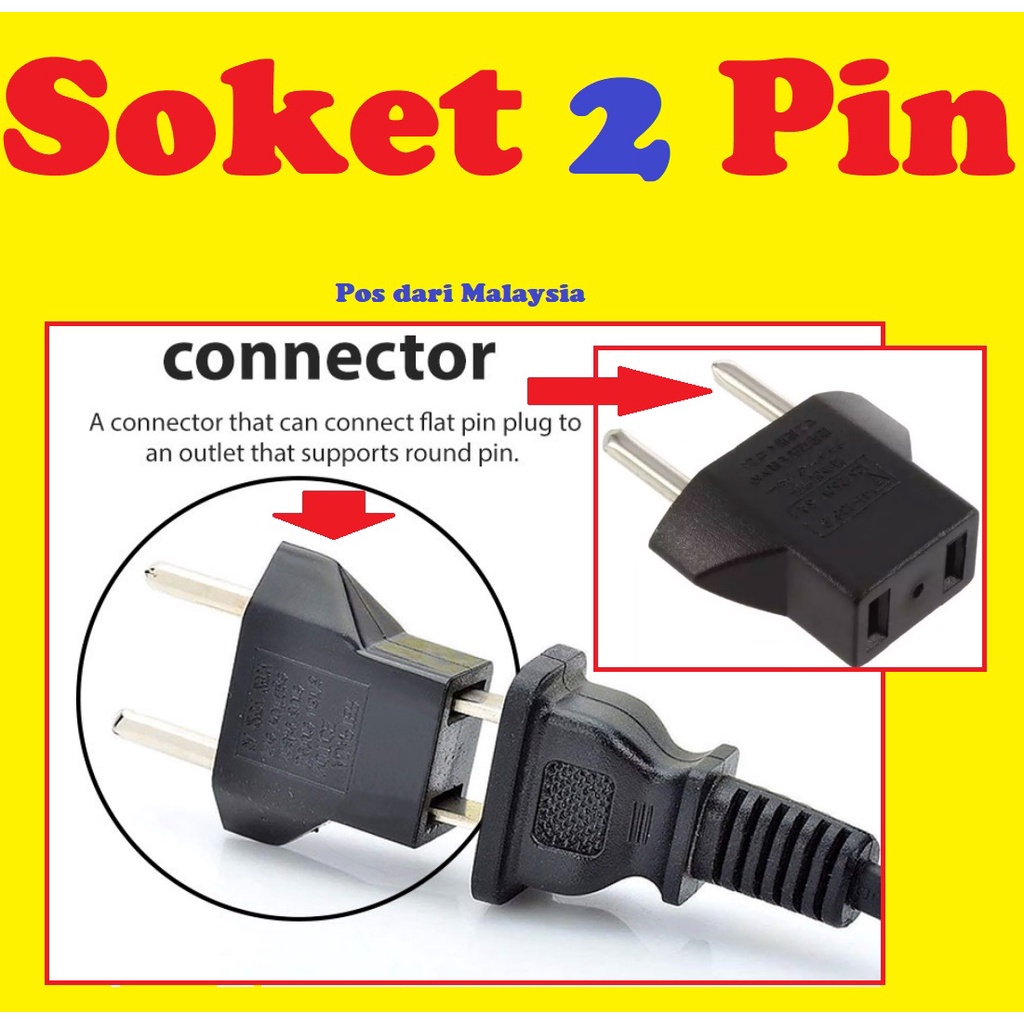2 Pin Plug Adaptor Adapter Soket Output EU Malaysia Socket Convertor ...