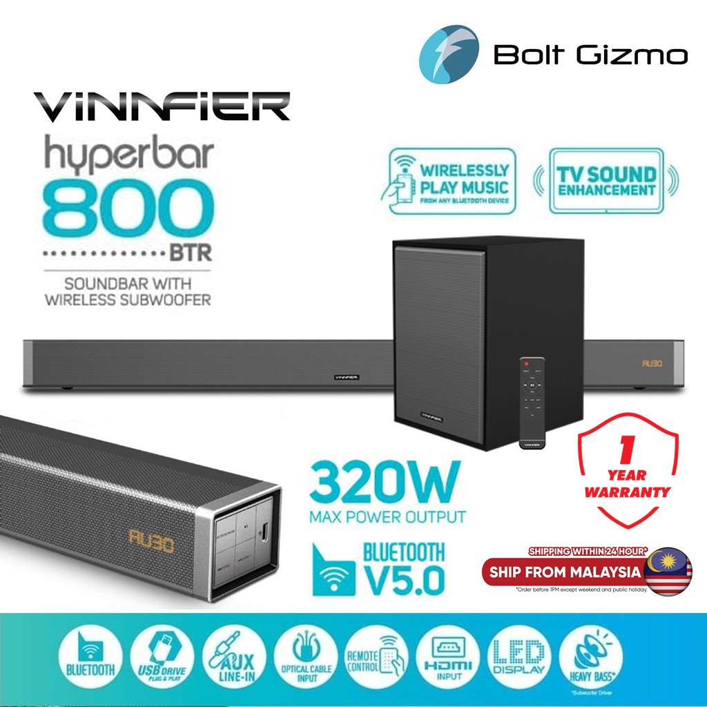Vinnfier Hyperbar 800 BTR Bluetooth 5.0 Sound Bar with Wireless ...