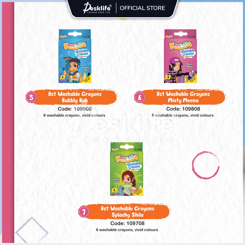 Desklife Kraftee Washable Crayon Non Toxic Safe for Kids -(8s/BOX) Art ...