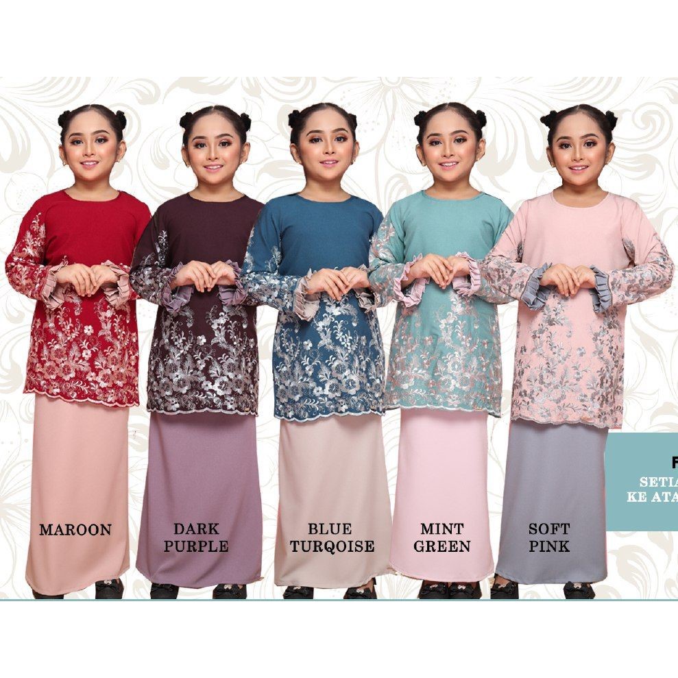 KIDS Kurung Sulam Qadeeja / Maroon , Dark Purple , Blue Turquoise ...