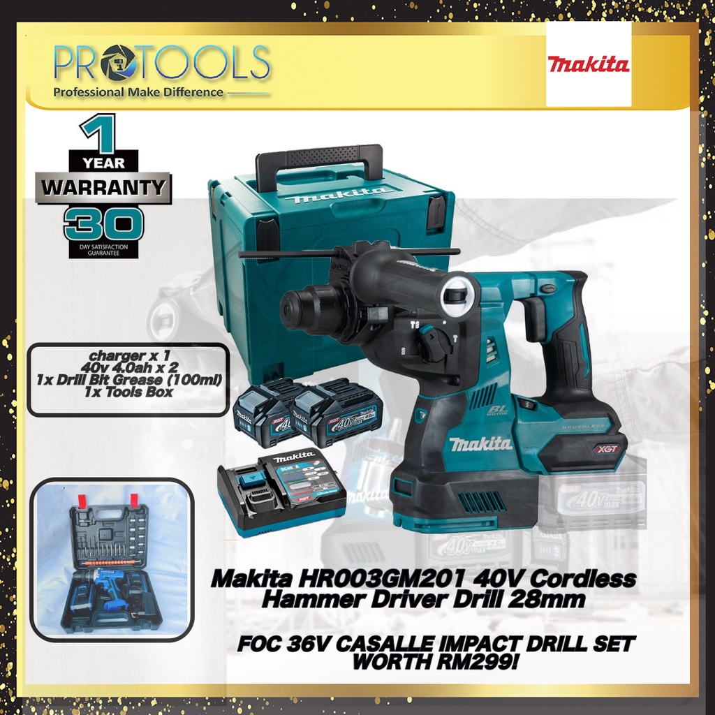 (FREE SHIP) Makita HR003GM201 / HR003GZ 40V Cordless Hammer Driver Drill 28mm | Shopee Malaysia