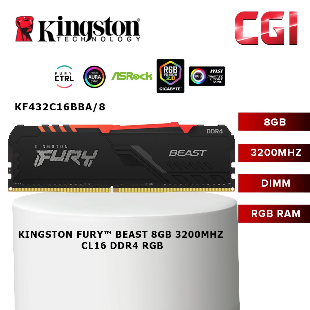 Kingston FURY 8GB 3200MHz DDR4 CL16 288-Pin DIMM (KF432C16BBA/8) | Shopee Malaysia