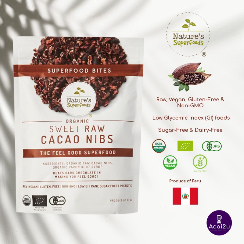 Nature's Superfoods Organic Sweet Raw Cacao Nibs, 150g Resealable Pack ...