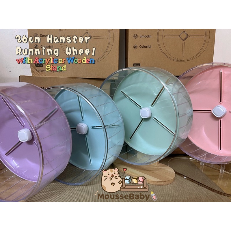 Small Pet Hamster 26cm Running Wheel with Arcylic & Wood Stand | Shopee ...