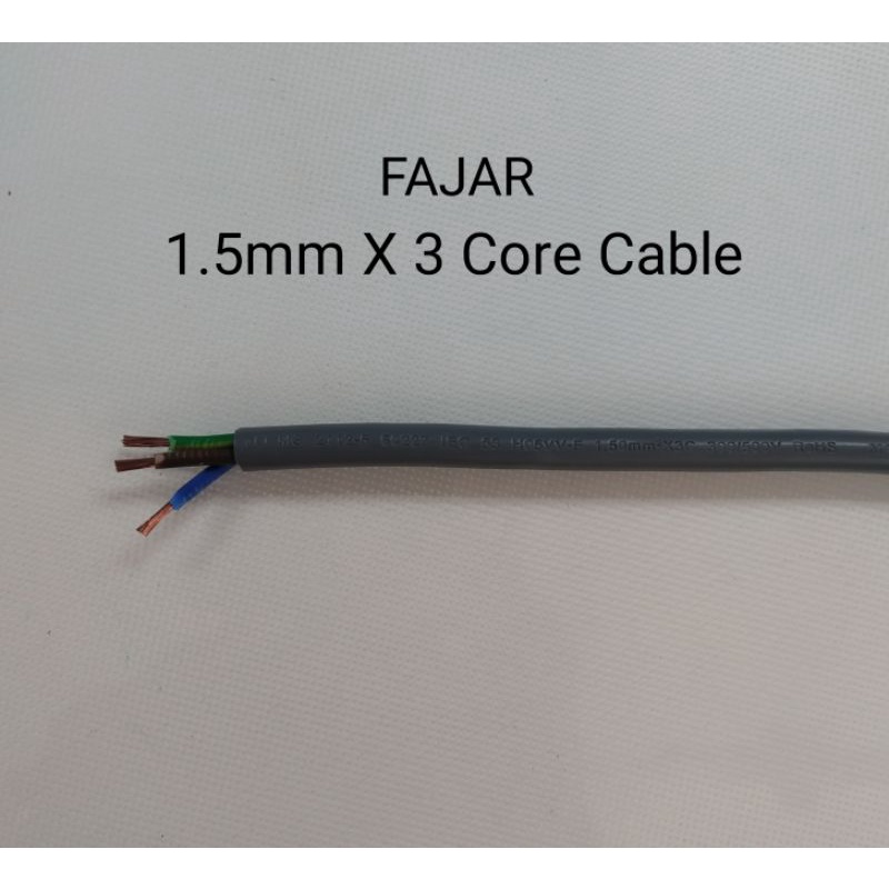 LOOSE CUT Fajar 1.5mm x 3Core Wire ( 100% Pure Full Copper ) Flexible ...