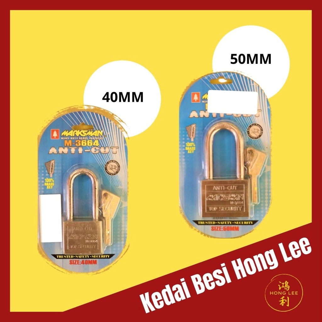 Marksman Brass Padlock Anty-cut Heavy Duty M-3664 (40MM/50MM) | Shopee ...