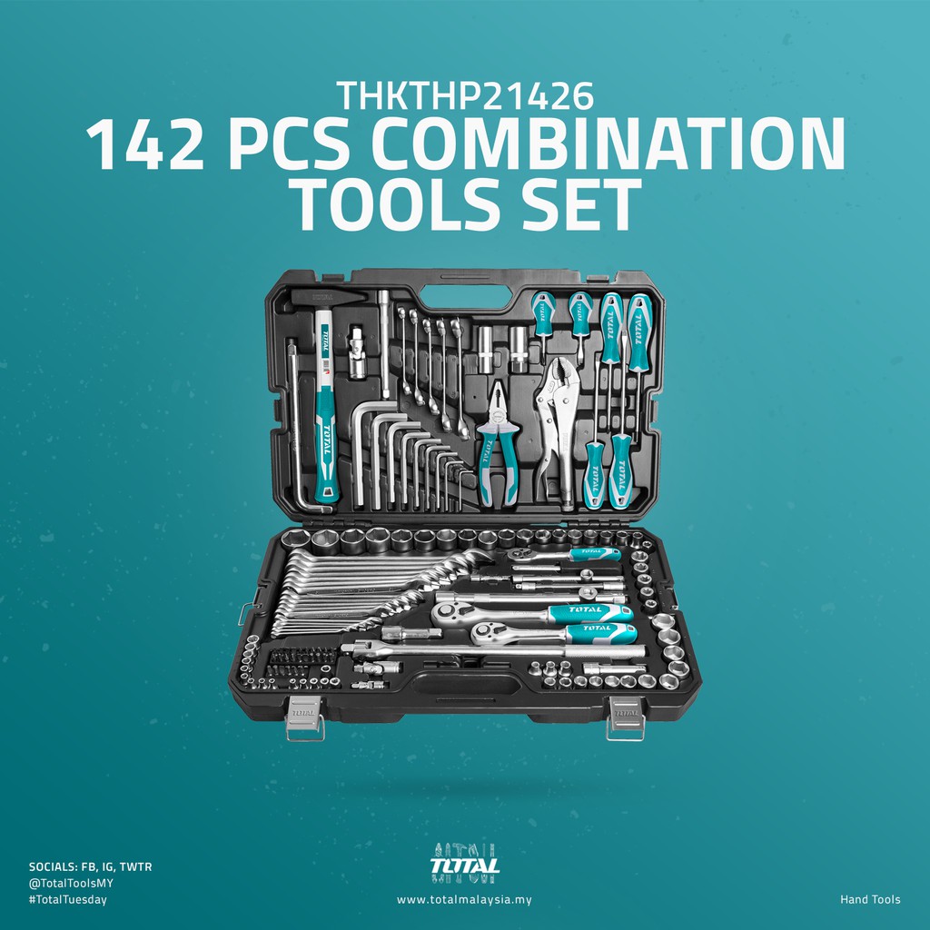 TOTAL Combination Tools Set With Spanners, Hammer, Pliers, Sockets ...