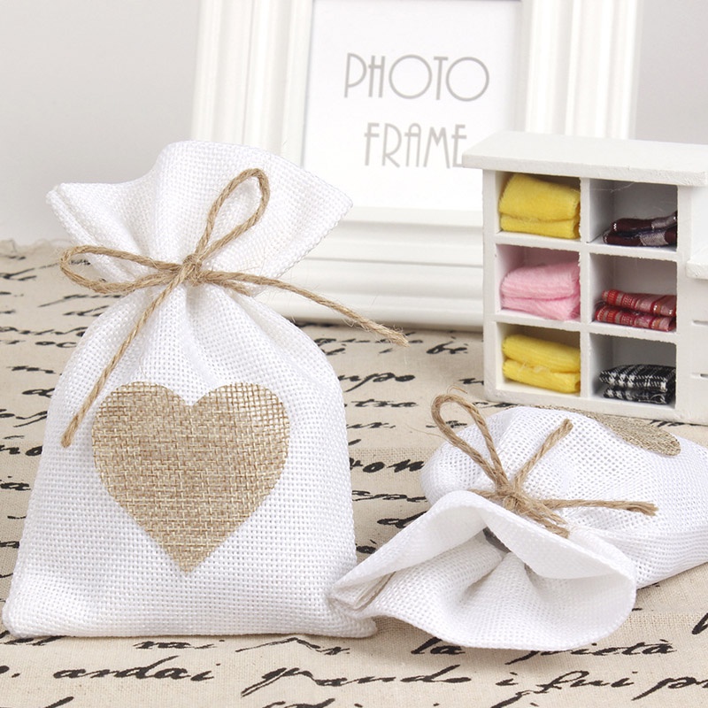 LOVE Drawstring Burlap Bag Linen Pouch Mini Jute Bag Gift Bag ...
