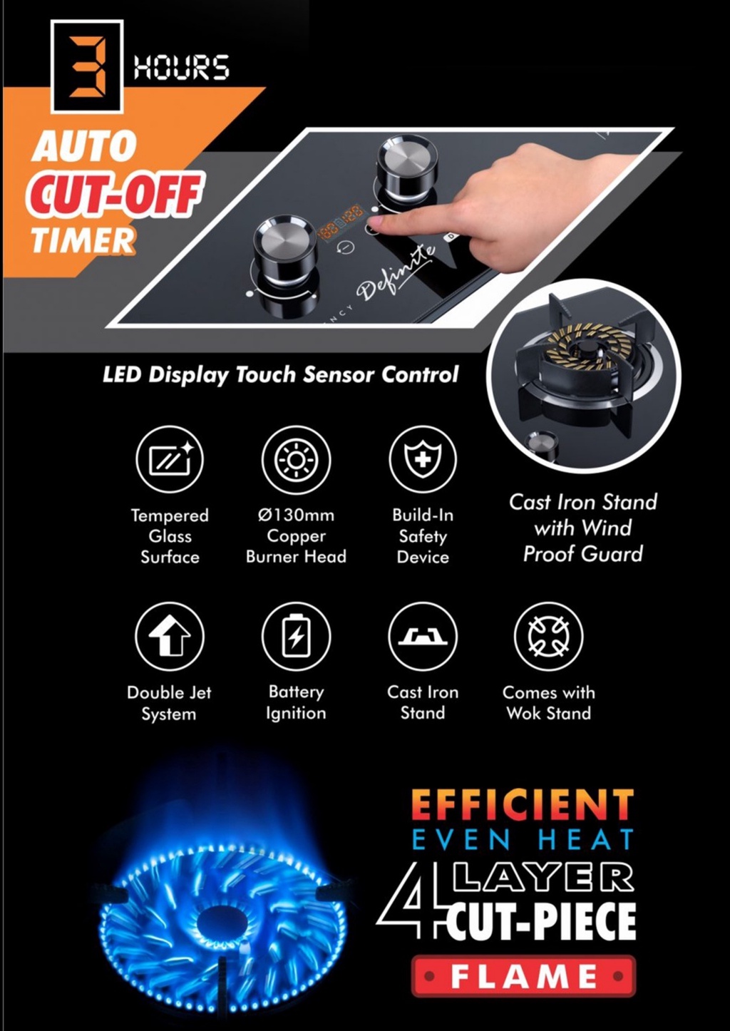 Milux Built In Hob Gas Cooker with Digital Touch Timer 4.8KW Dapur Gas ...