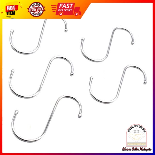 𝗥𝗘𝗔𝗗𝗬 𝗦𝗧𝗢𝗖𝗞 10CM S-Hook Stainless Steel 5 IN 1 | Shopee Malaysia