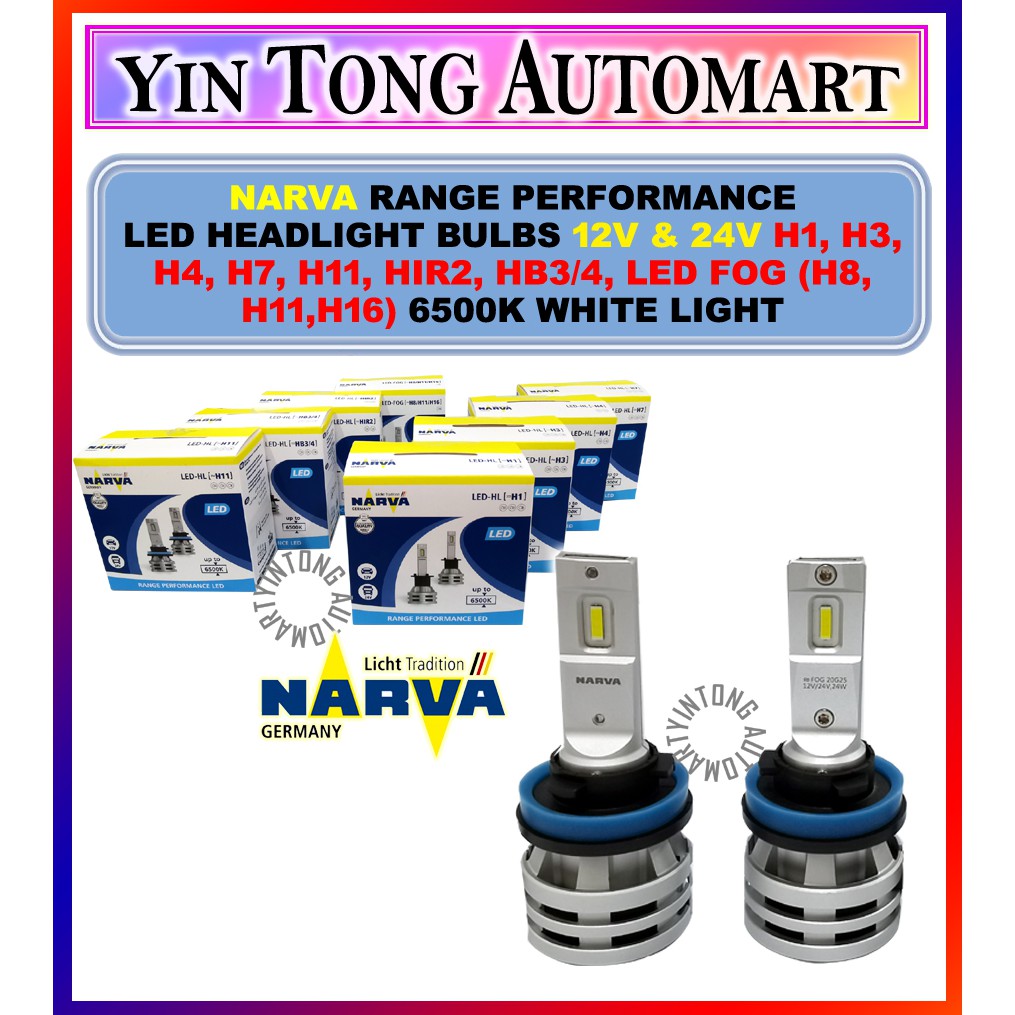 NARVA Range Performance LED 12V & 24V (H1, H3, H4, H7, H11, HIR2, HB3/4 ...