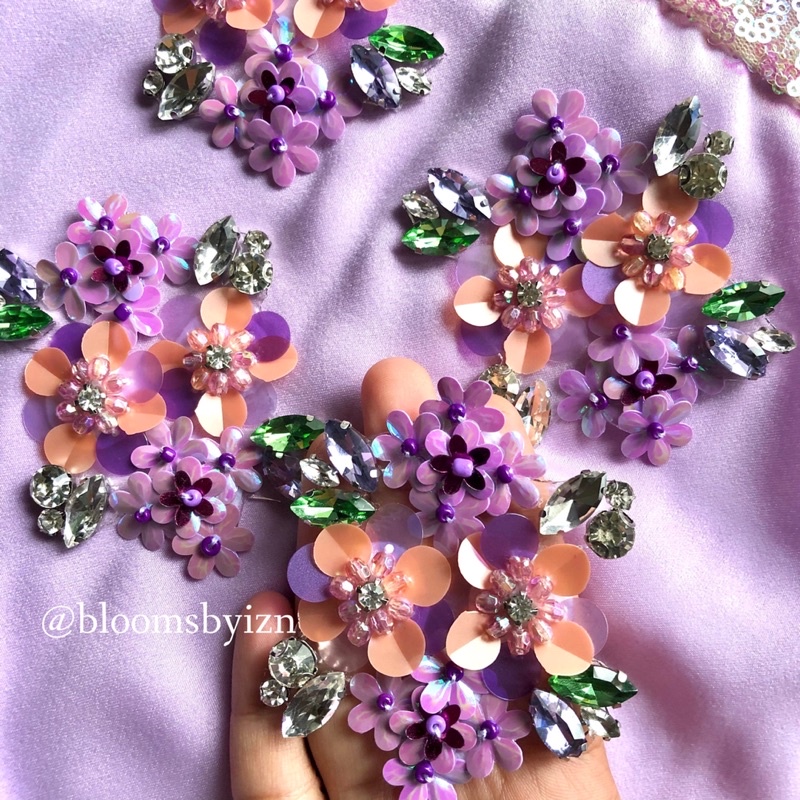 (1 pc) Iron on Sequin Flowers Chunky Beads Bunga Manik Batu Tampal Raya ...