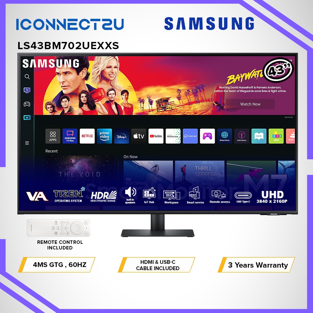 Samsung 43" M7 LS43BM702UEXXS UHD VA HDR10 4ms 60Hz Type-C Ultrawide Smart Monitor | Shopee Malaysia