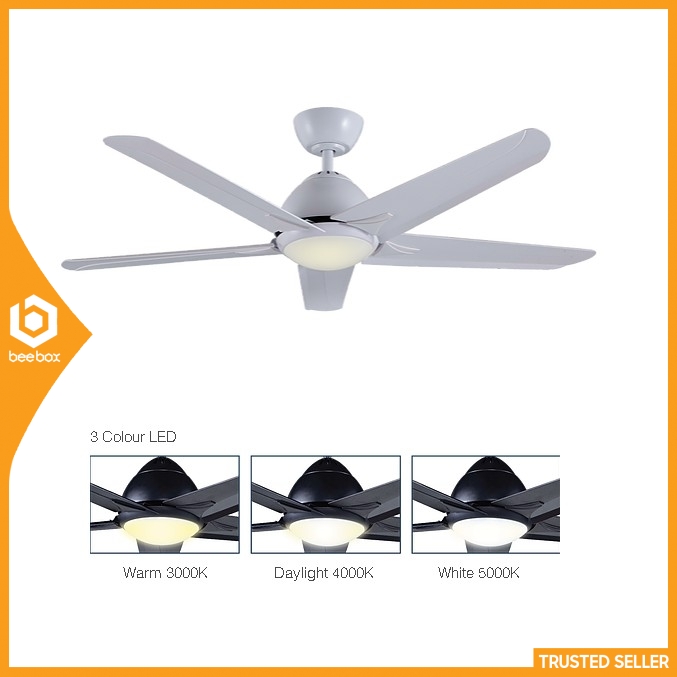 Alpha Ceiling Fan with 5 Blades & LED Lamp Remote Control - White (56 ...