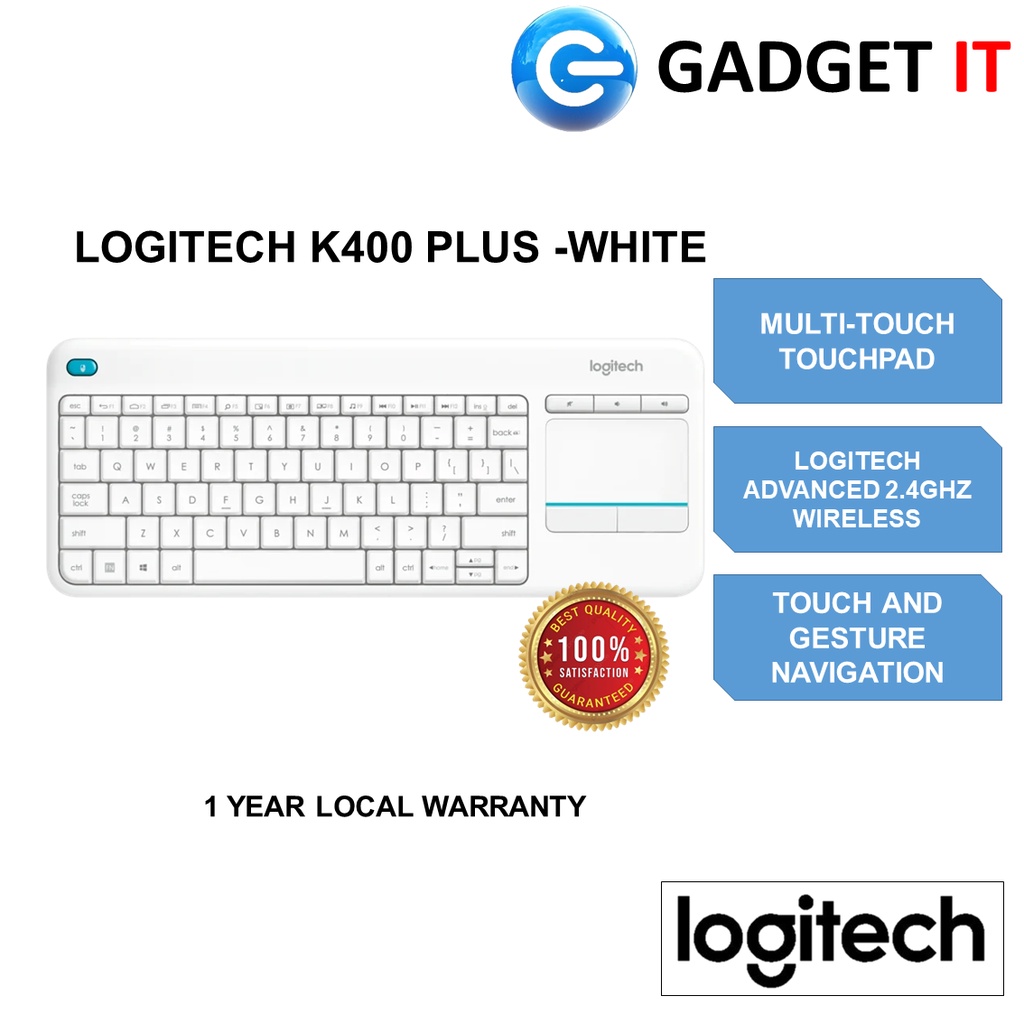 LOGITECH K400 PLUS WIRELESS KEYBOARD BLACK / WHITE (920-007165 / 920 ...