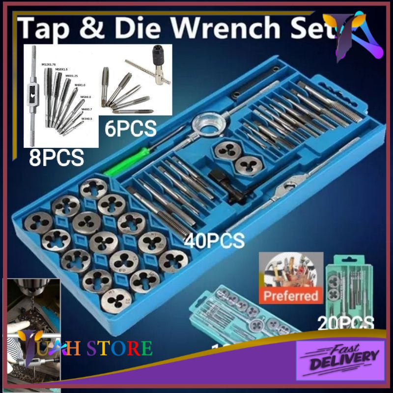 TUAH879 - Buat bunga skru/Screw Thread Hand Tap and Die 6/8/12/20/40 Pcs Metric Tap Wrench ...