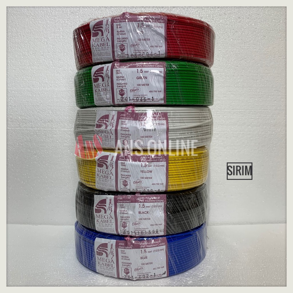 MEGA KABEL 1.5MM PVC CABLE / PVC INSULATED CABLE (SIRIM & JKR Approved ...