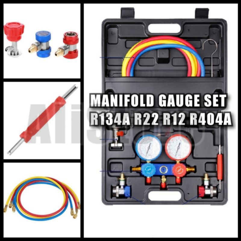 ALi Manifold Gauge Set R134a R22 R404a R12 Gas Meter Car Aircond Home Aircond Penyaman Udara ...