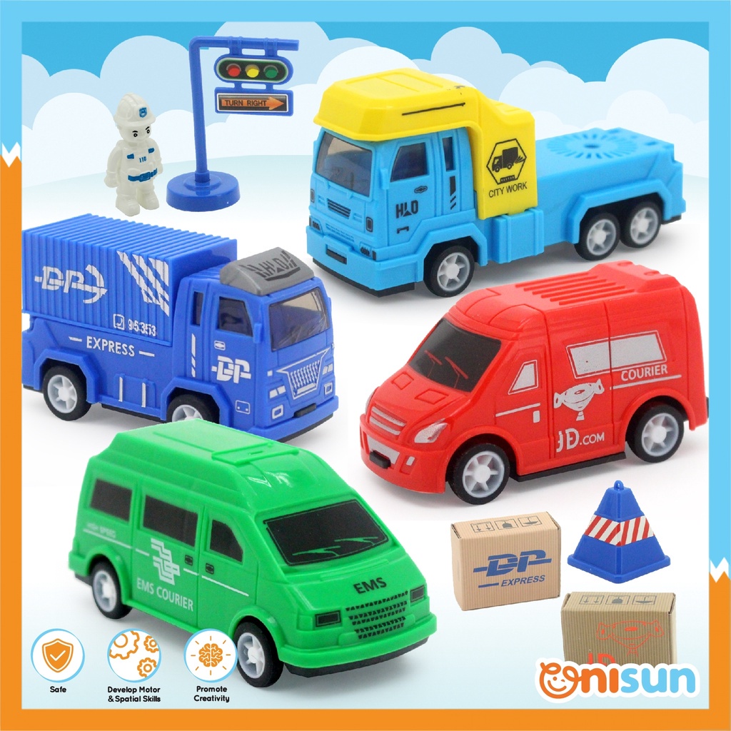 【Ready Stock】4 in 1 Kids Boy Fun Push Pull Courier Service Express/Bus ...