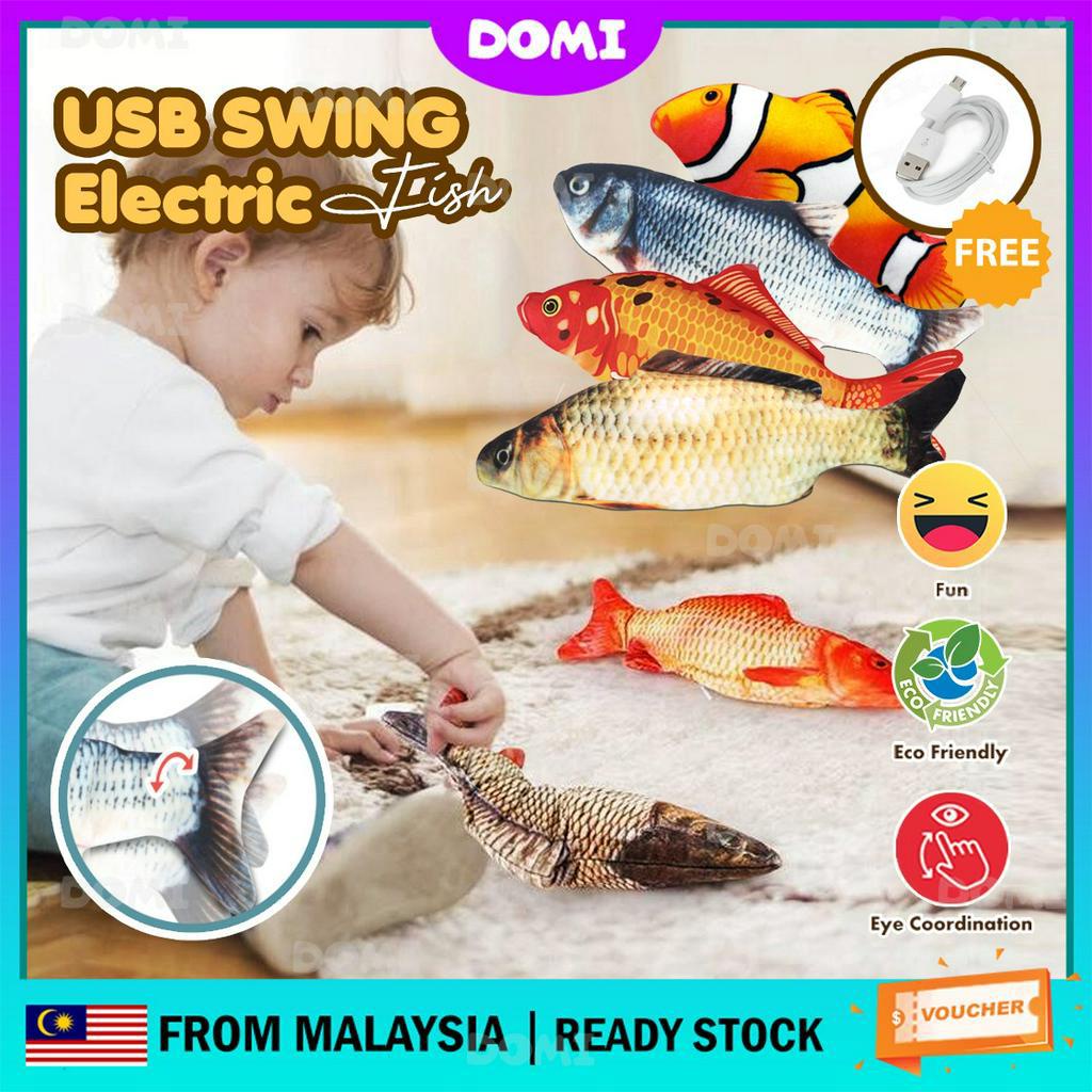 DOMI Electric Fish Plush Toys 3 Mode Touch Sensor Cat Kicker USB ...