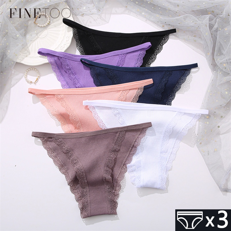 FINETOO 3Pcs/set Women's Cotton Lace Briefs S-XLComfortable Underwear ...