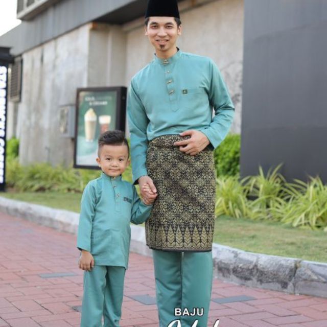 Baju Melayu Moden Cekak Musang Sedondon Ayah dan Anak Pine Green | Shopee Malaysia