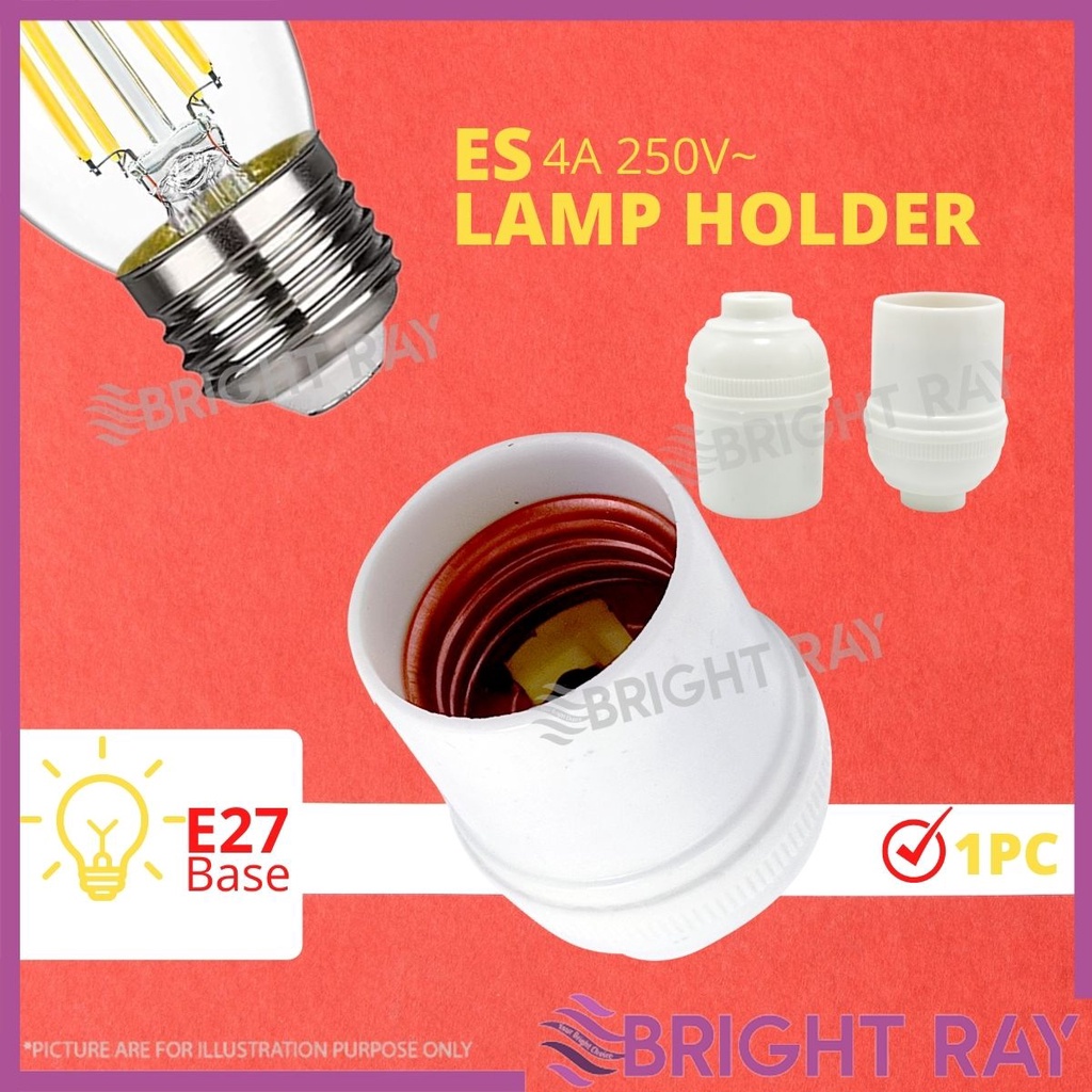 [1PC] ES Lamp Holder E27 4A 250V Holder Plastic Standard Screw-in Socket Lampu Mentol LED Bulb ...