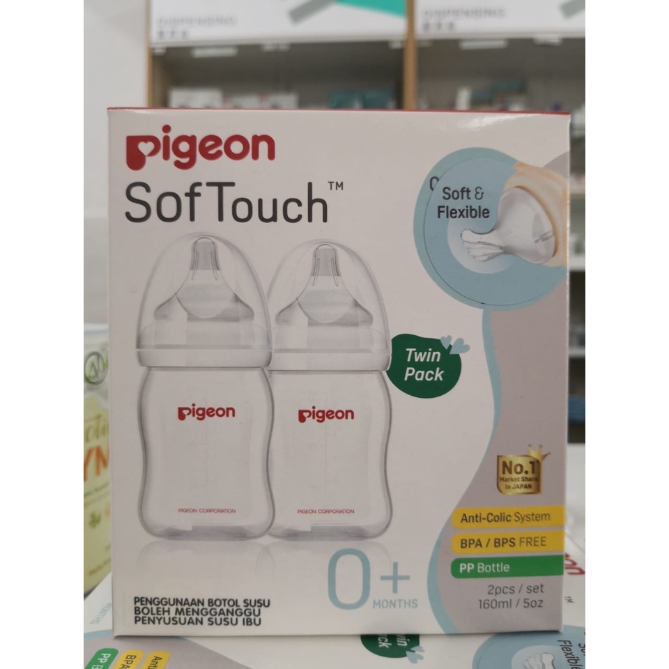 Pigeon Wide Neck 5oz/160ml Bottle With SofTouch Teat Twin Pack | Shopee Malaysia
