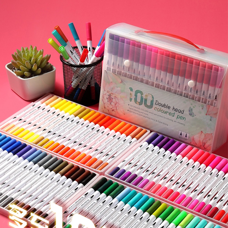 100 Colors Watercolor Brush Pen Colored Art Sketching Markers Drawing ...
