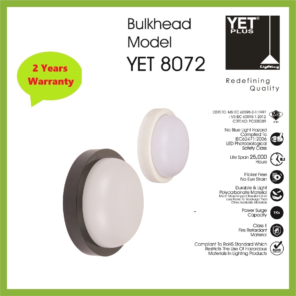 Yetplus LED 8072 BULKHEAD LIGHT 18W (ROUND) - 2 years warranty | Shopee ...
