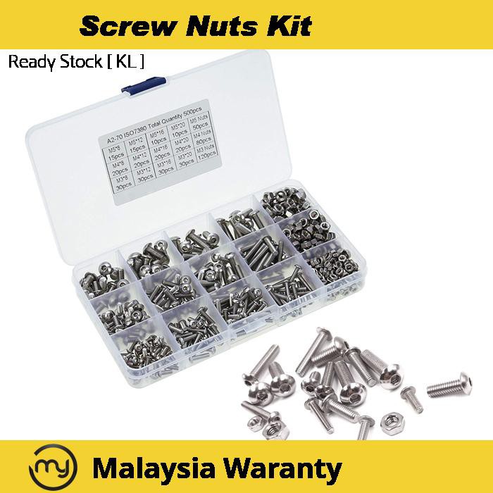 500Pcs M3 M4 M5 Stainless Steel Screws Nuts Assortment Kit | Shopee ...