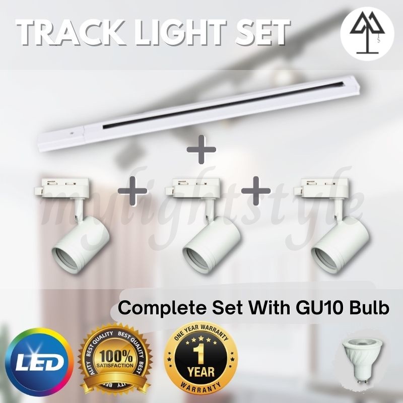 Track Light Set Casing White LED MR16 GU10 Bulb Spotlight Ceiling Light ...